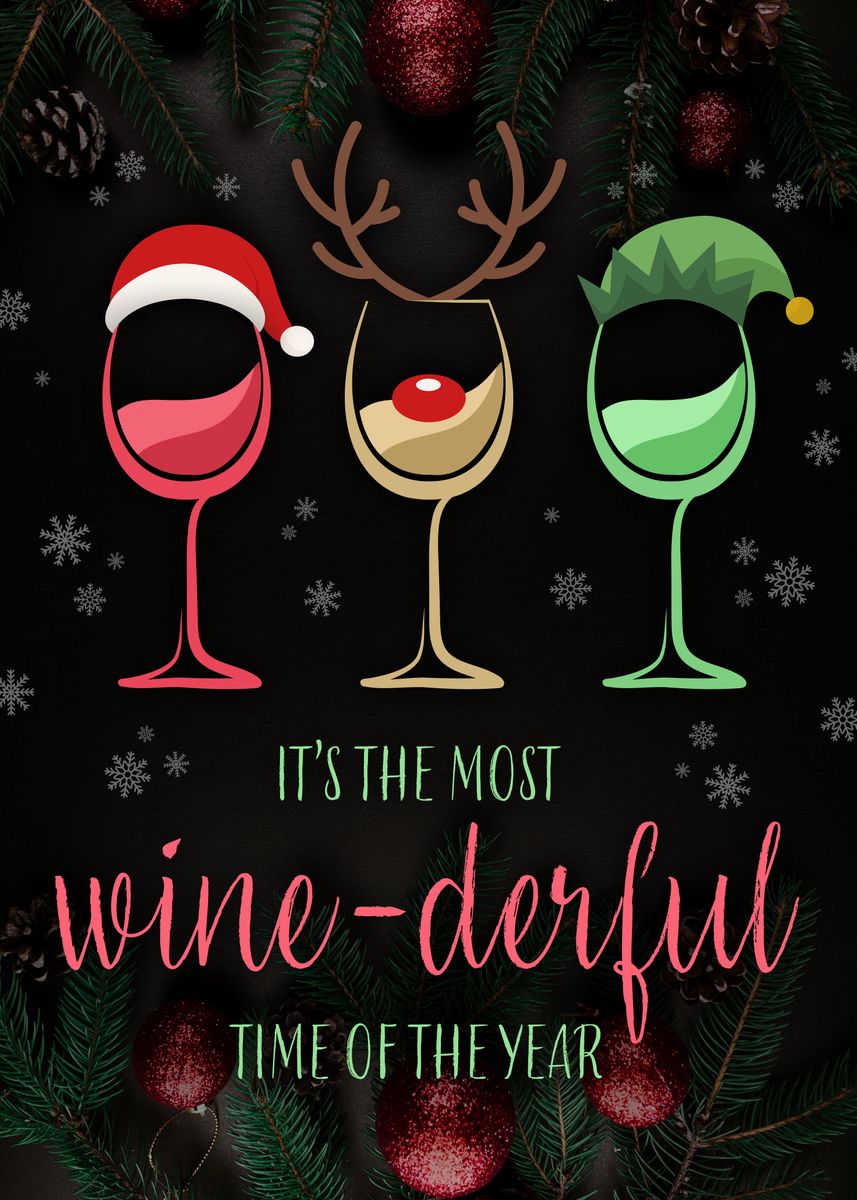 'Funny Christmas Wine Glass' Poster, picture, metal print, paint by ...