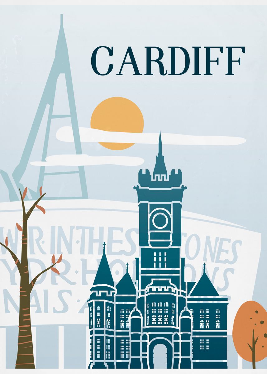 'Cardiff vintage skyline' Poster by Cristina Romero | Displate