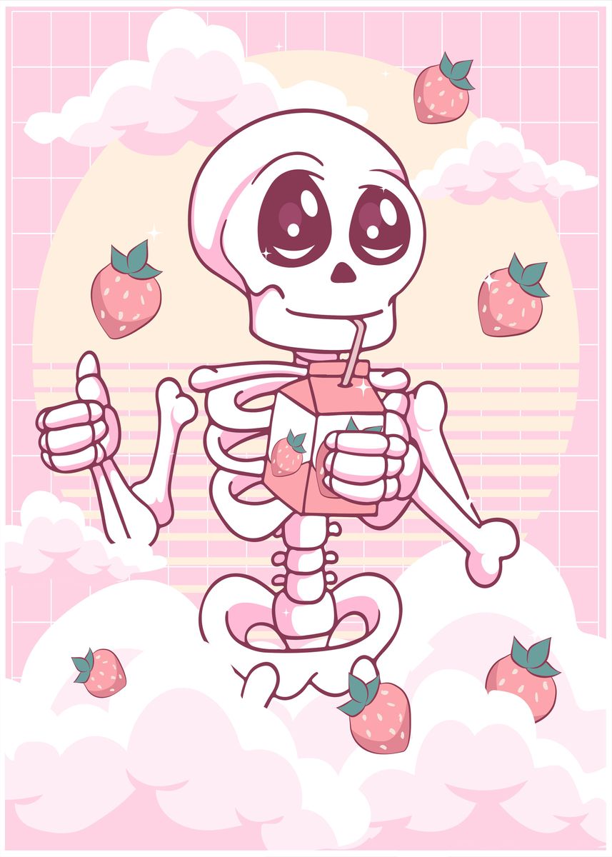 'Skeleton Strawberry Milk' Poster, picture, metal print, paint by ...