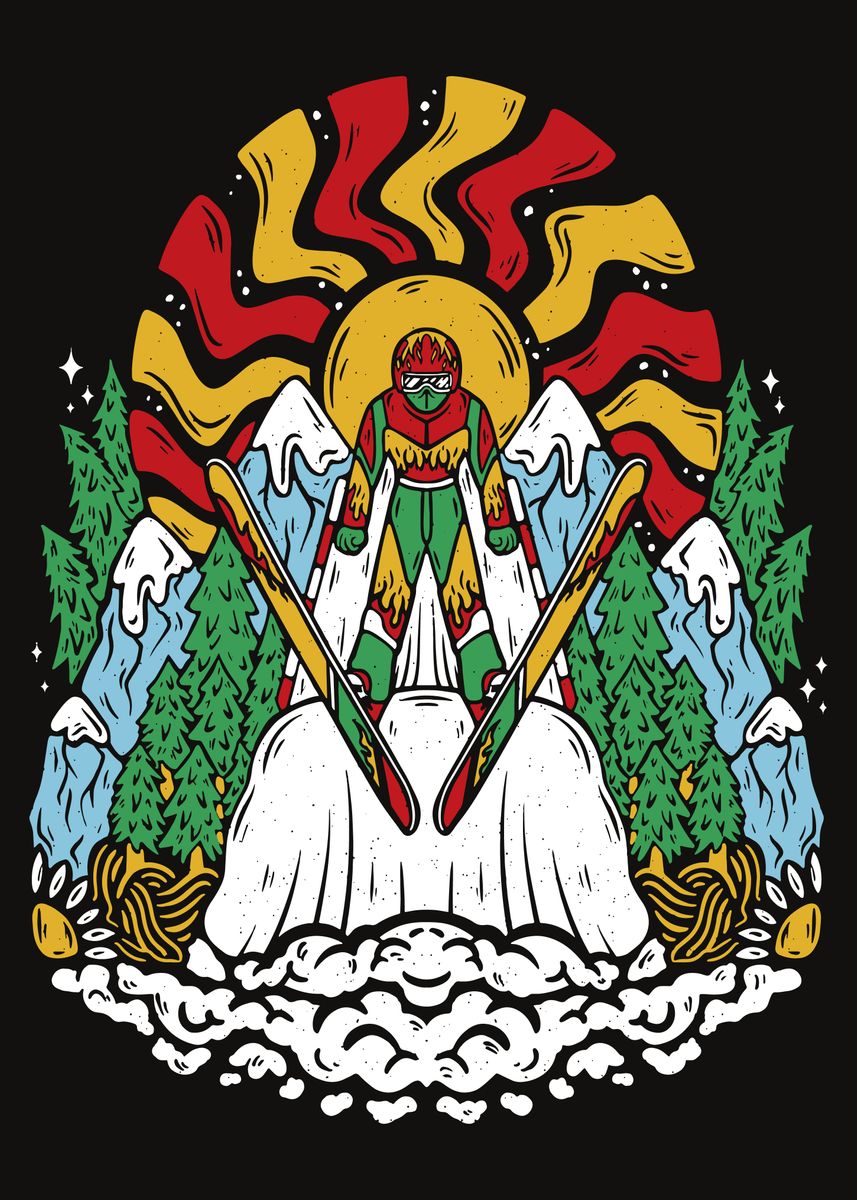 'Cool skier' Poster, picture, metal print, paint by Bombdesign | Displate