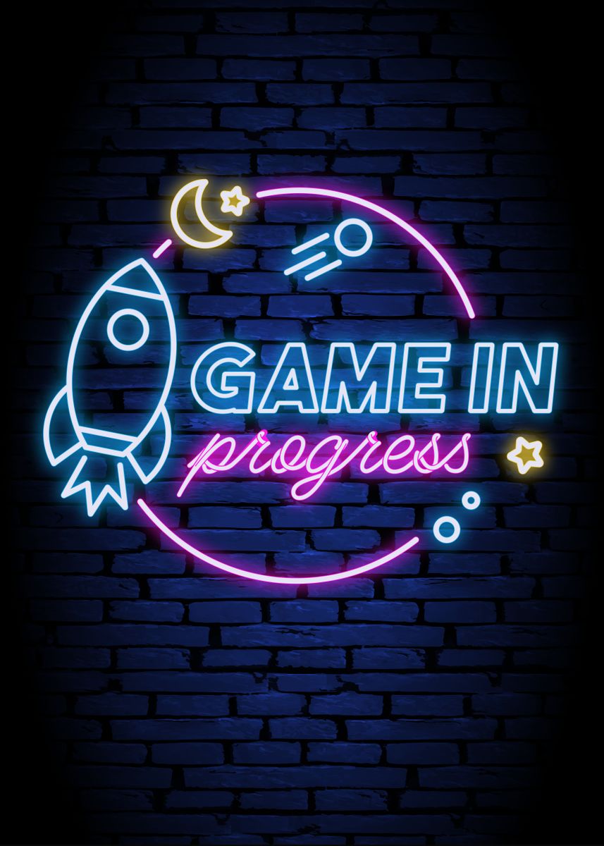 'Retro Gaming Neon Sign' Poster, picture, metal print, paint by ...