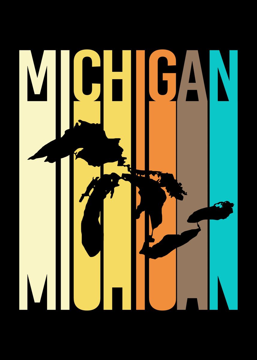'Michigan Retro' Poster, picture, metal print, paint by FunnyGifts ...