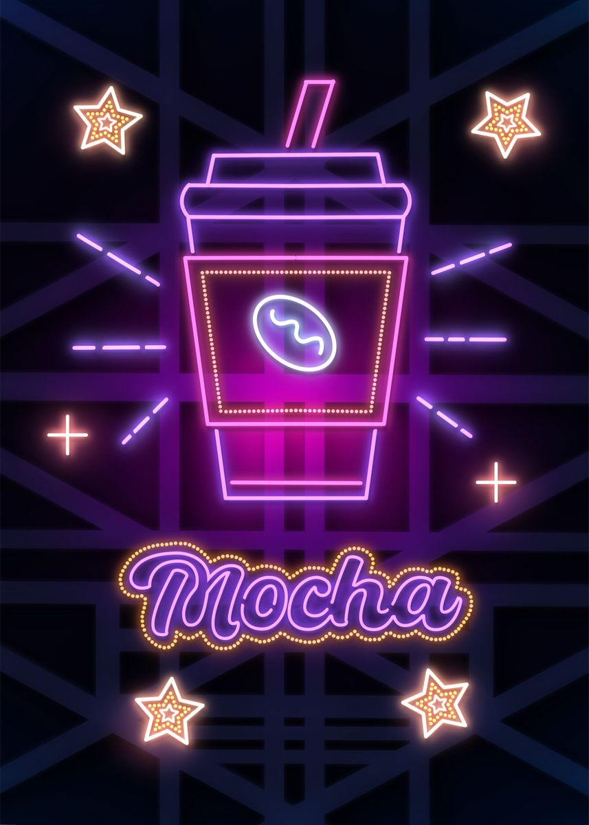 'Mocha Neon Sign Poster' Poster, picture, metal print, paint by vector ...