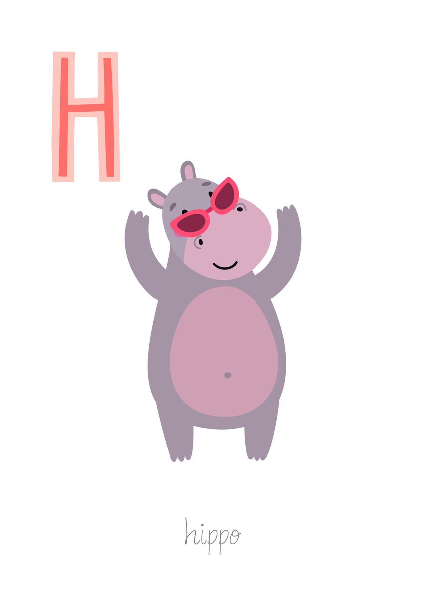 'Animal Alphabet H Hippo' Poster, picture, metal print, paint by ...