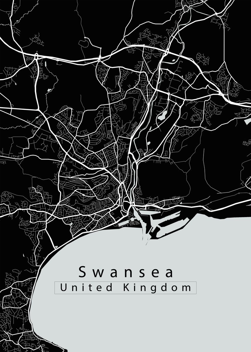 'Swansea City Map' Poster, picture, metal print, paint by Robin ...