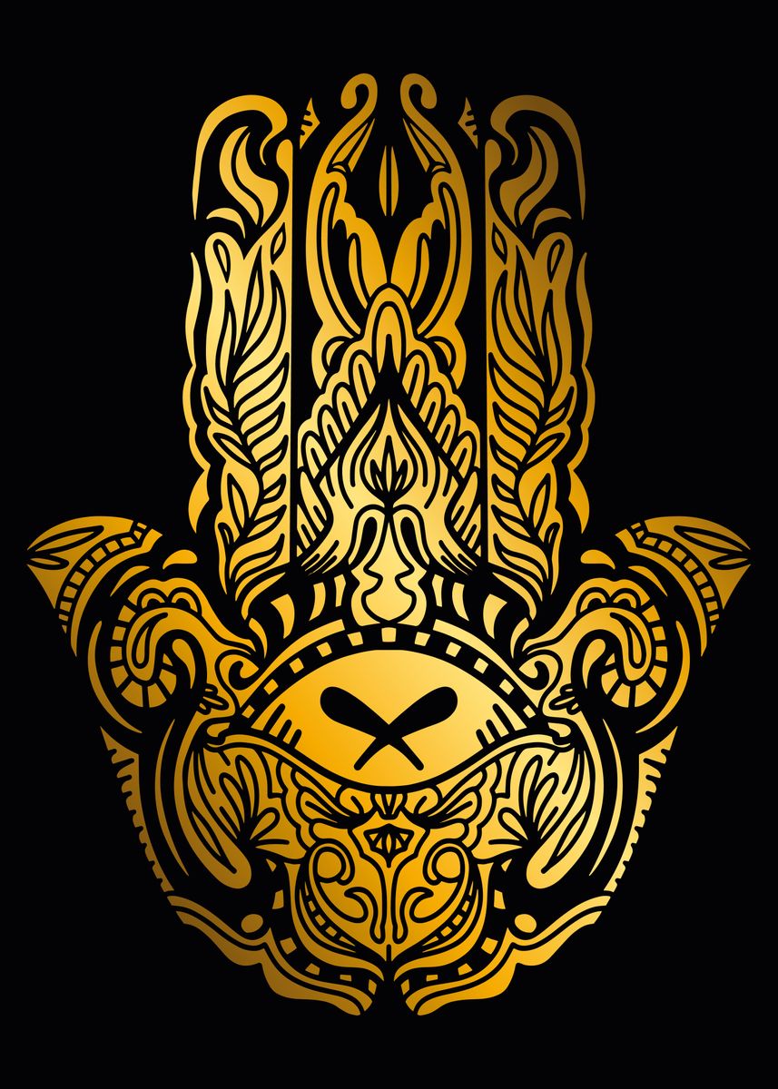 'Golden Hamsa hand' Poster, picture, metal print, paint by Bombdesign ...