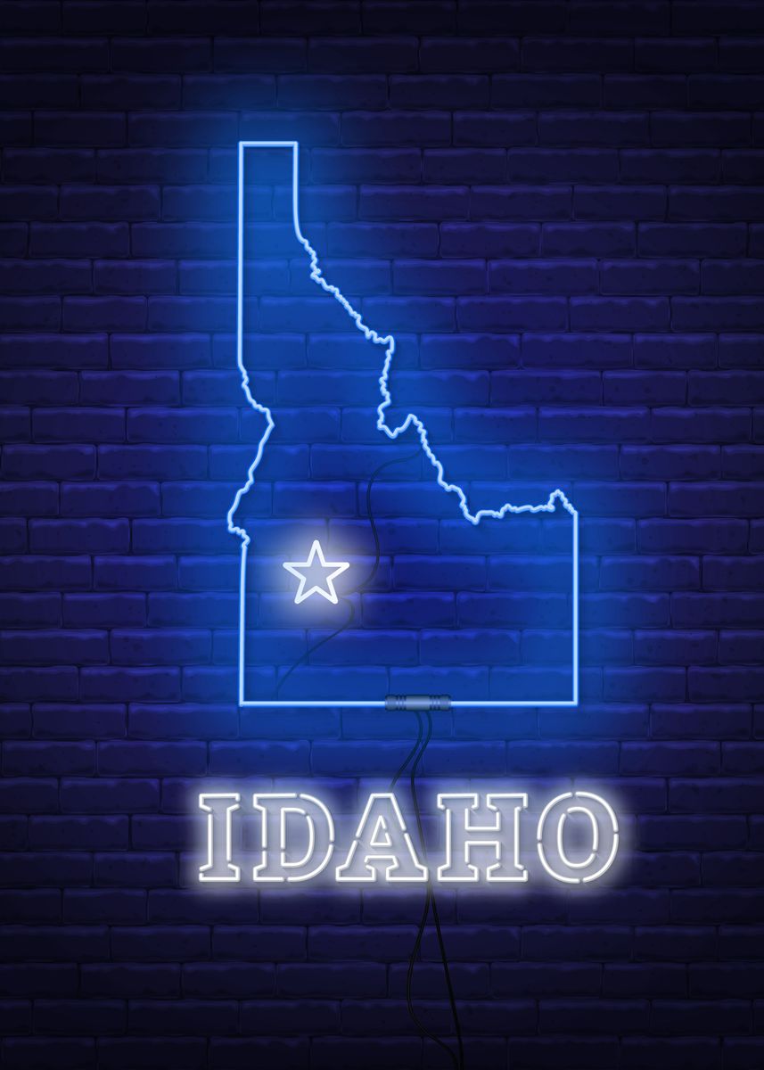 'Neon Idaho State Map' Poster, picture, metal print, paint by Lana ...
