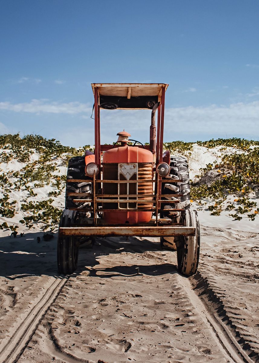 'Old tractor in the dunes' Poster, picture, metal print, paint by insideportugal | Displate