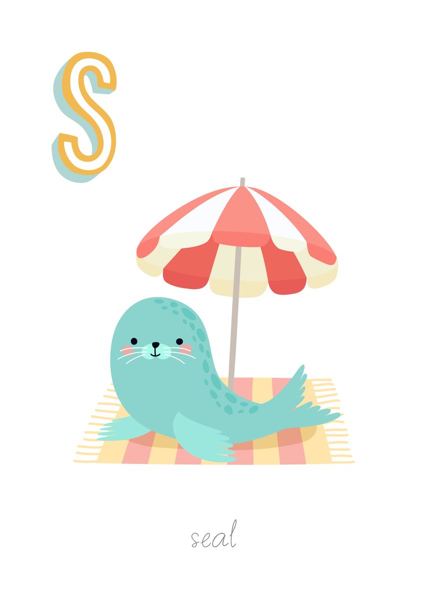 'Animal Alphabet S Seal' Poster, picture, metal print, paint by ...