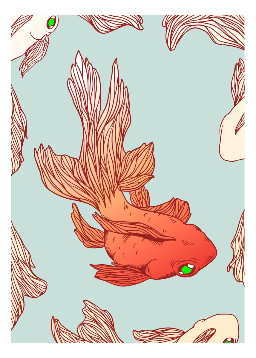 'goldfish Japanese koi' Poster, picture, metal print, paint by Barry ...