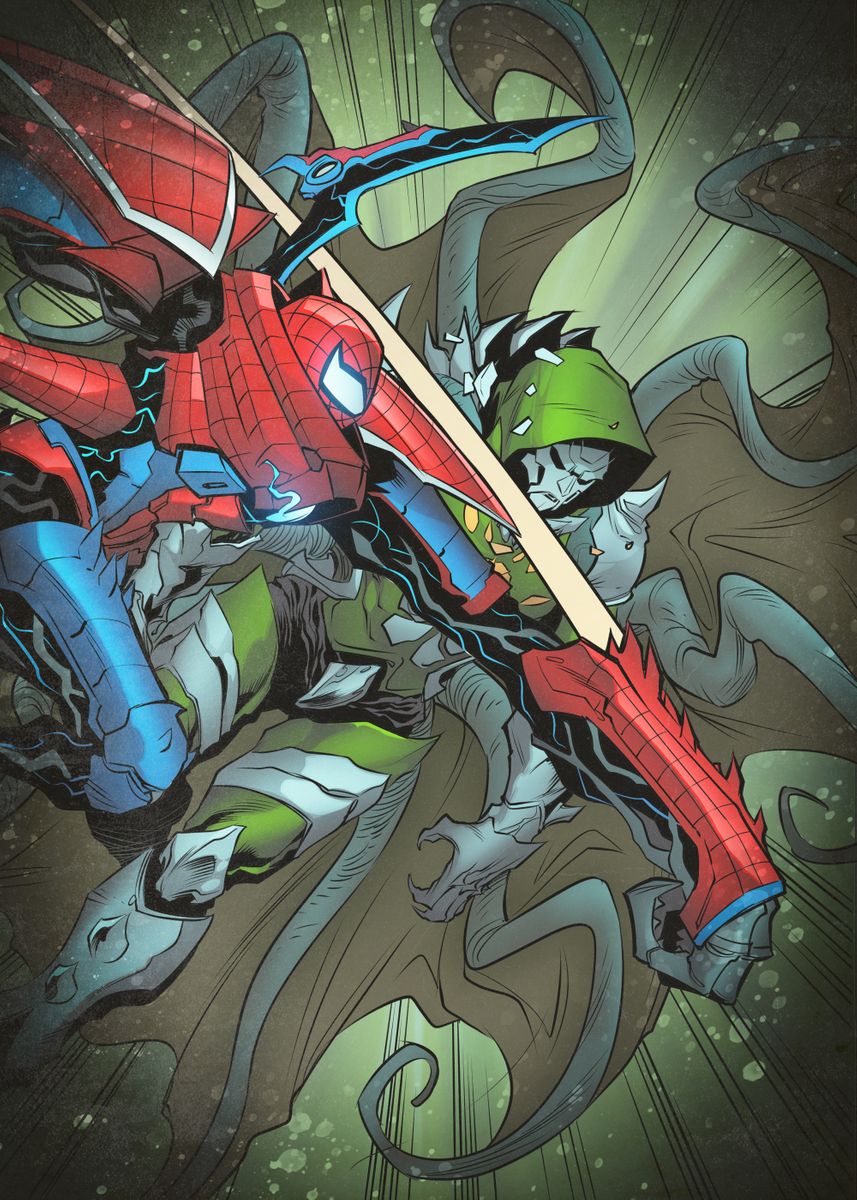 'Spider fight' Poster, picture, metal print, paint by Marvel | Displate