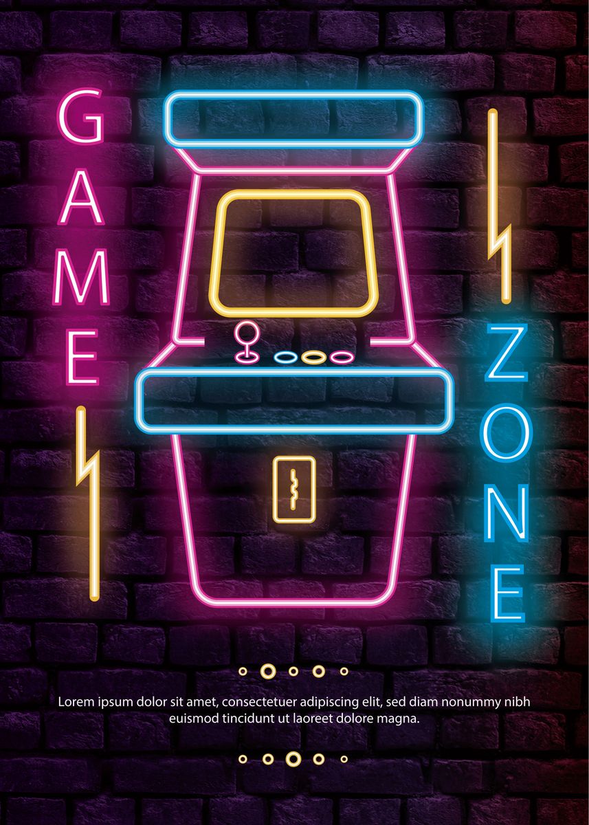 'Neon Game Zone' Poster, picture, metal print, paint by Izu | Displate