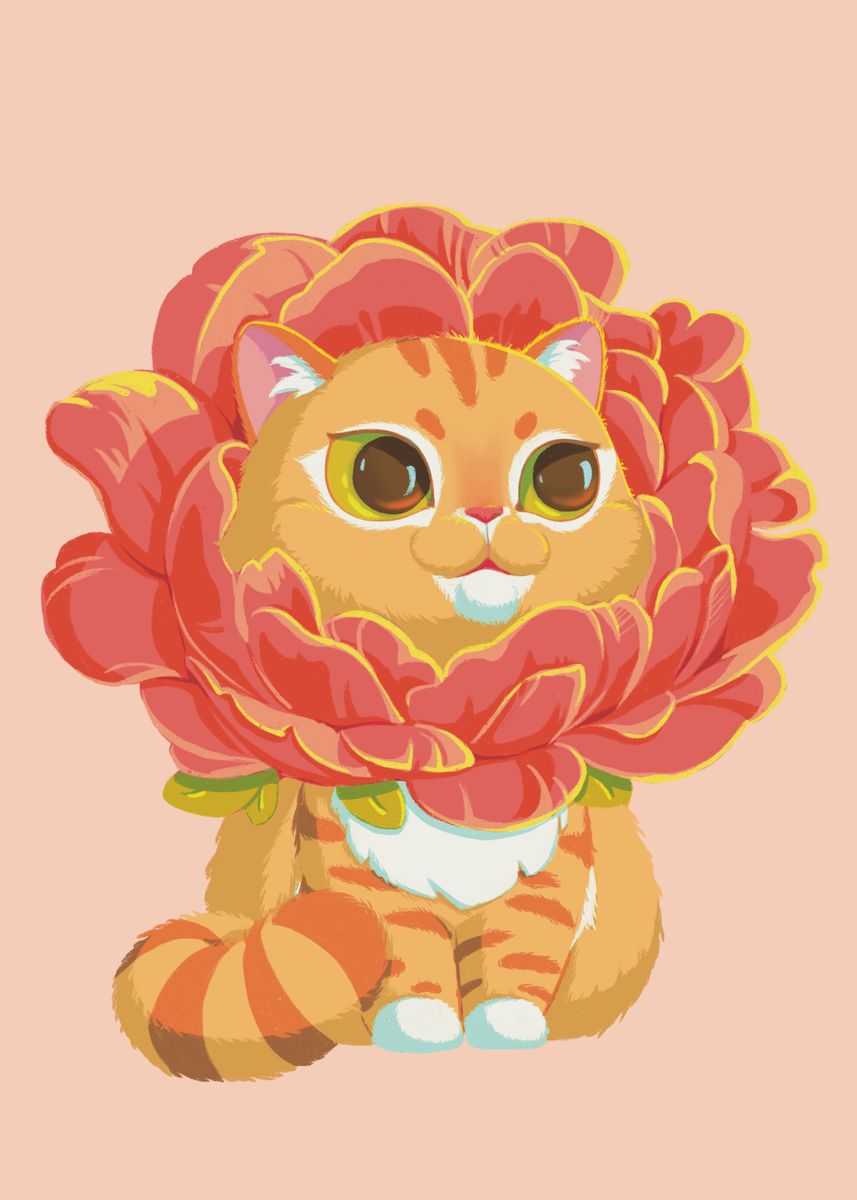 'Floral Cat' Poster, picture, metal print, paint by DouDouBao | Displate