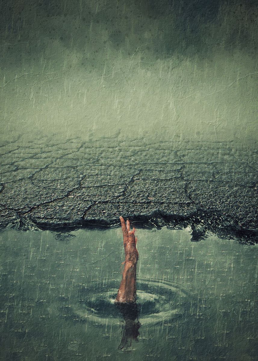 'Drowning in a puddle' Poster, picture, metal print, paint by ...
