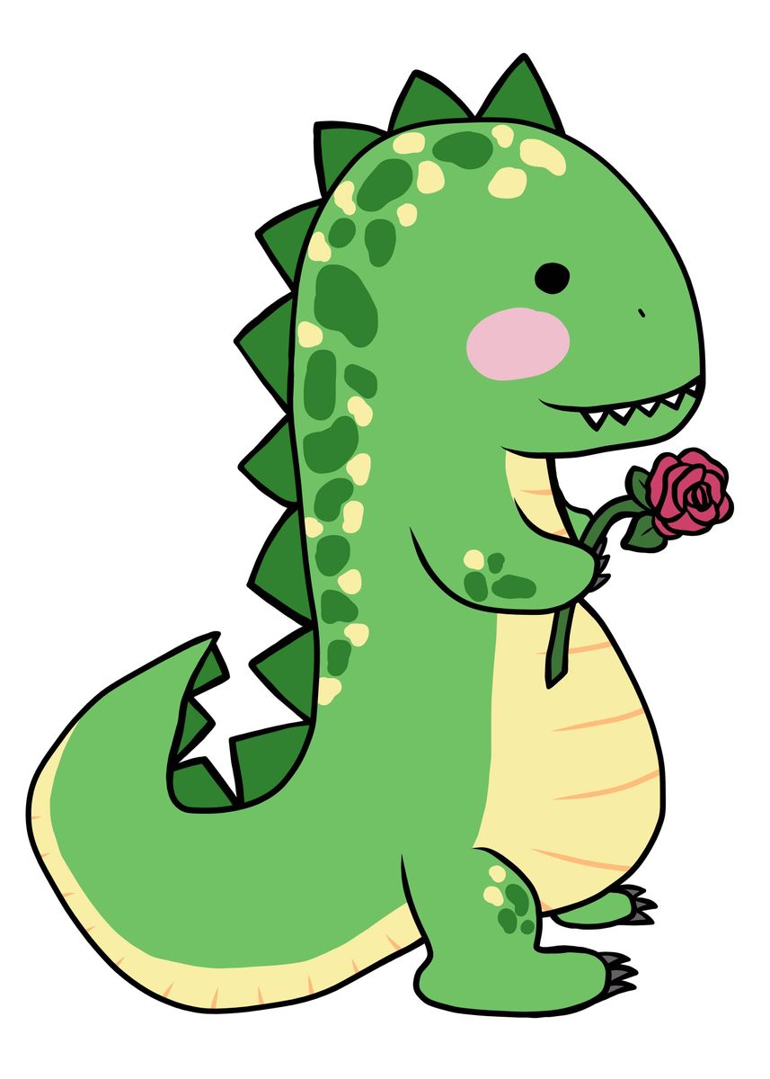 'Dinosaur with rose flower' Poster, picture, metal print, paint by ...