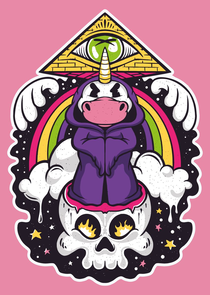 'Unicorn illuminati cartoon' Poster, picture, metal print, paint by ...