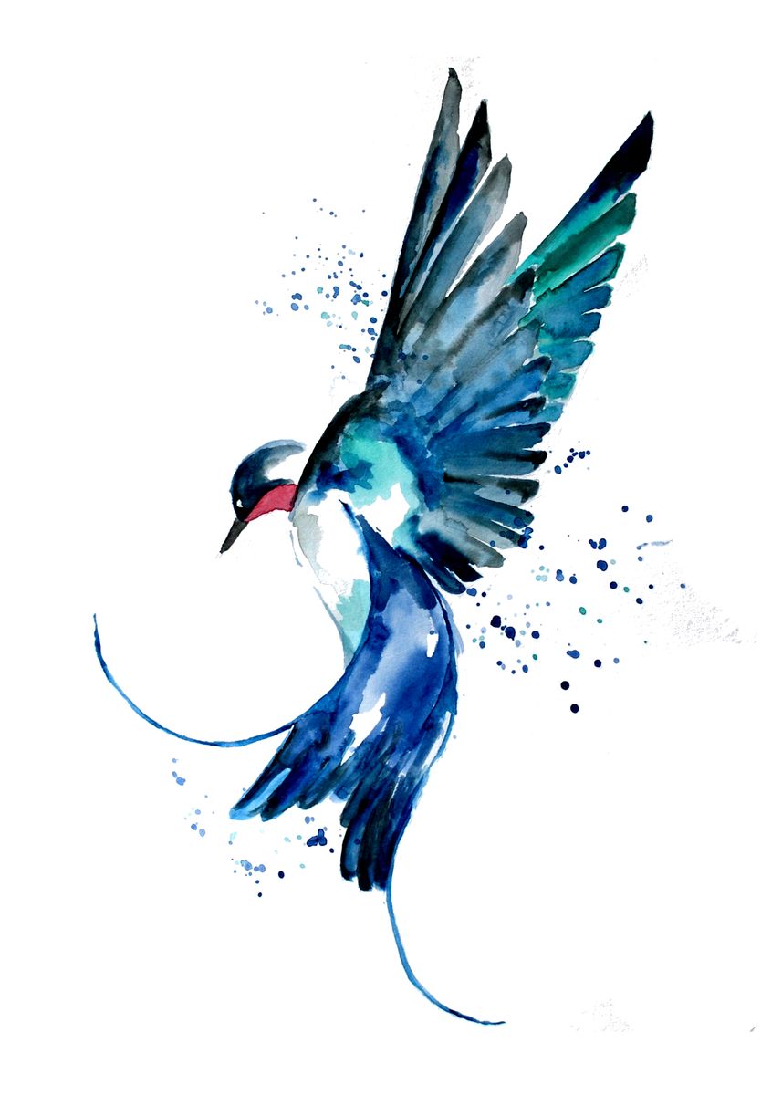 'Blue Swallow Bird' Poster, picture, metal print, paint by Sebastian ...