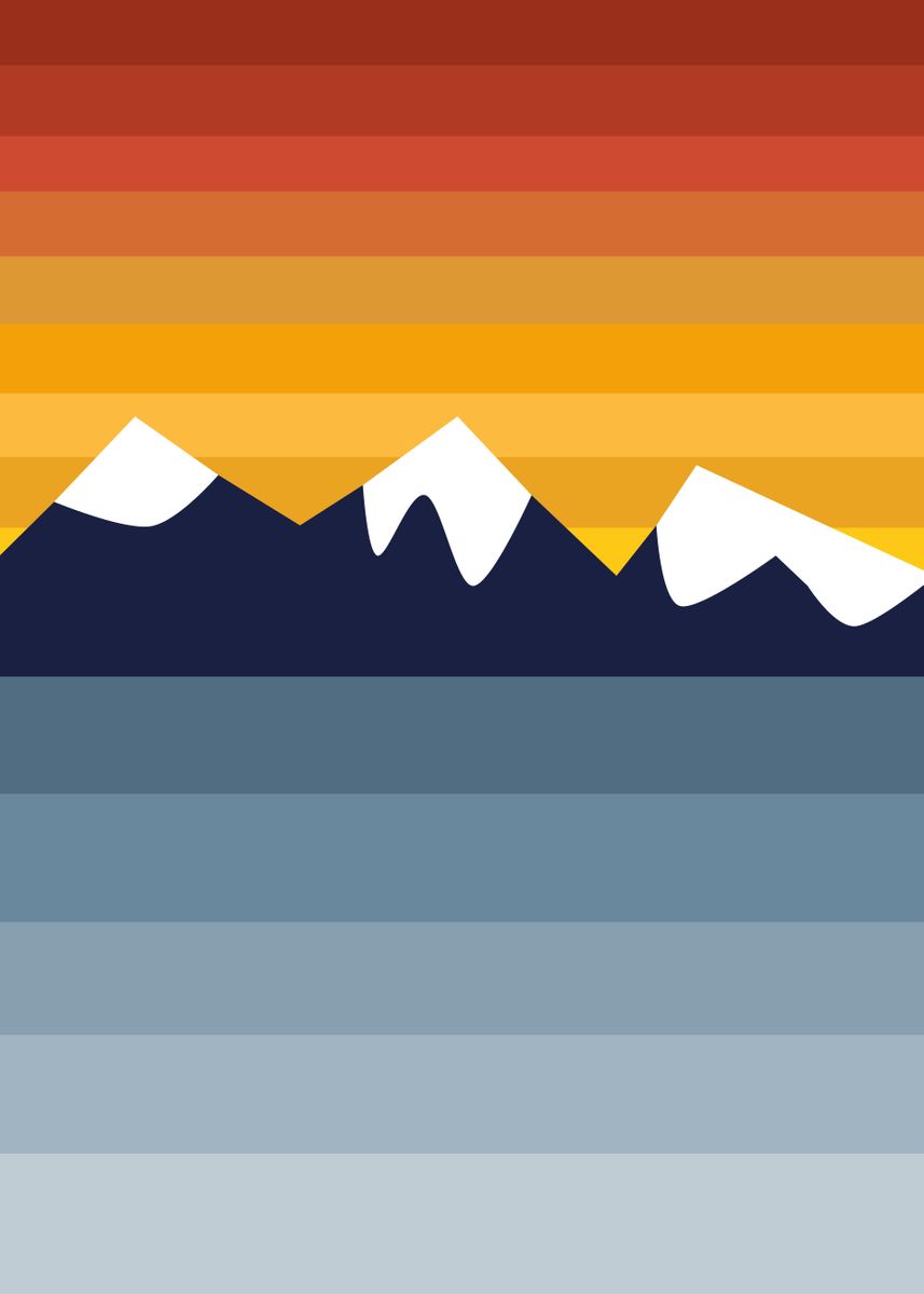 'Retro Sunset Mountains' Poster, picture, metal print, paint by Tal ...