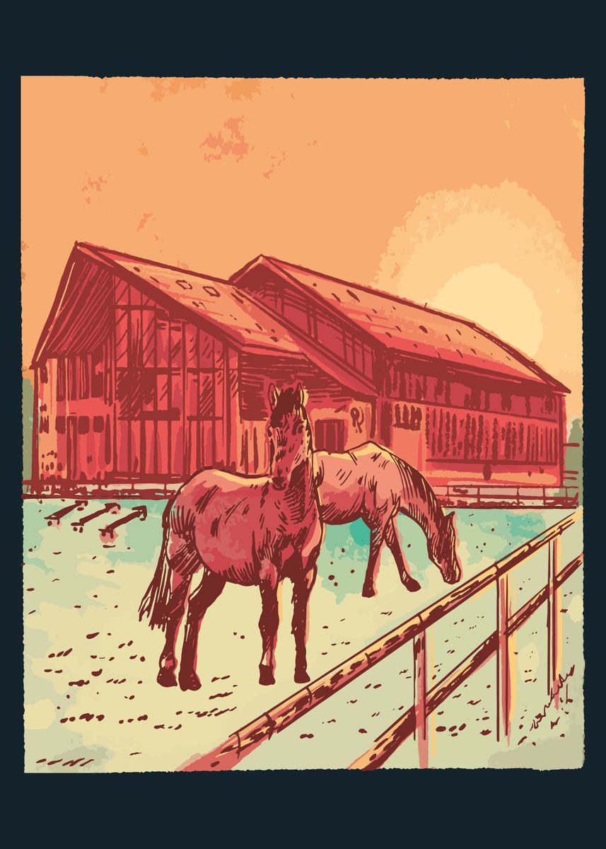 'Stable sunrise' Poster, picture, metal print, paint by Bombdesign ...