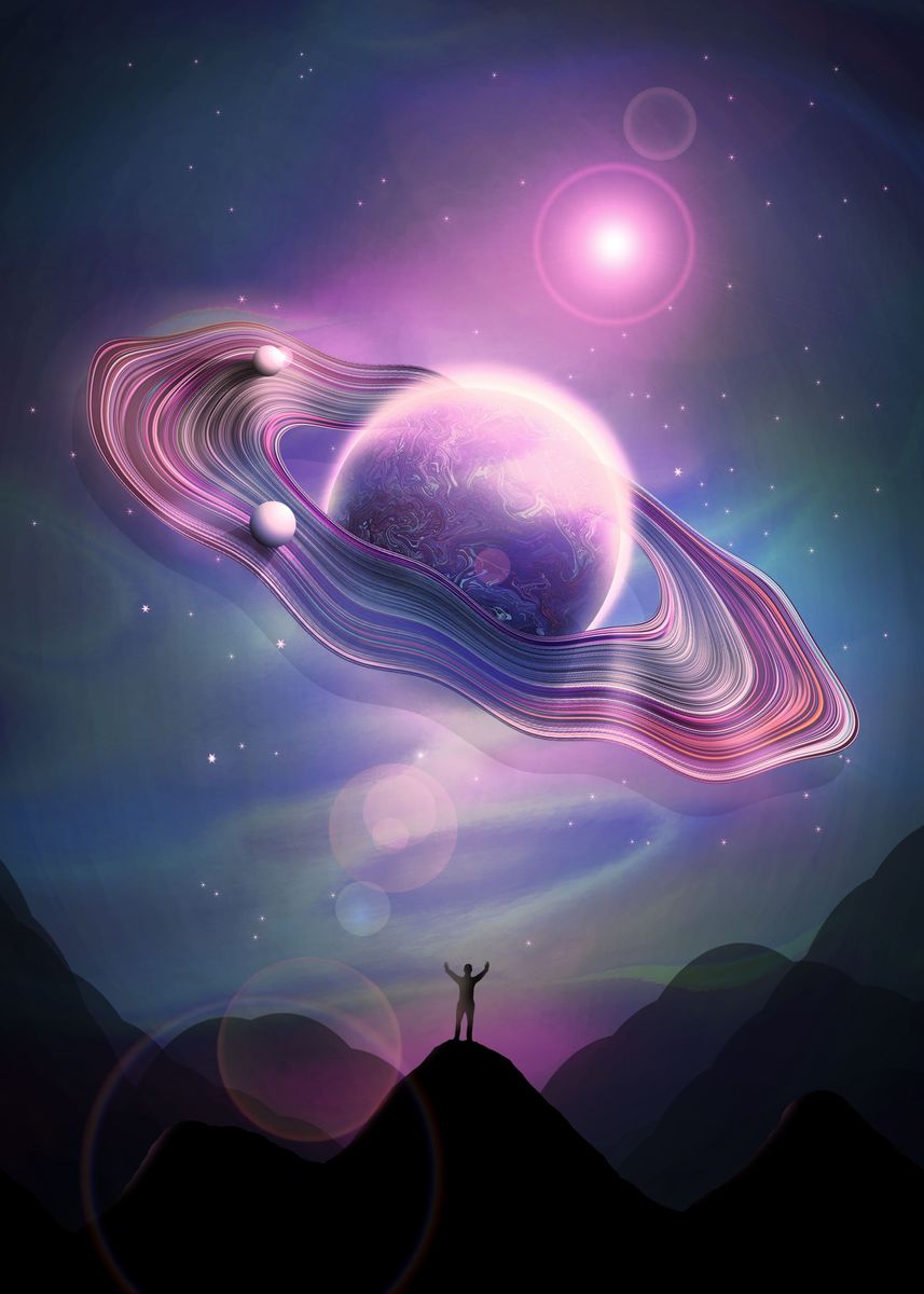 'saturn wavy rings' Poster, picture, metal print, paint by Izmo ...