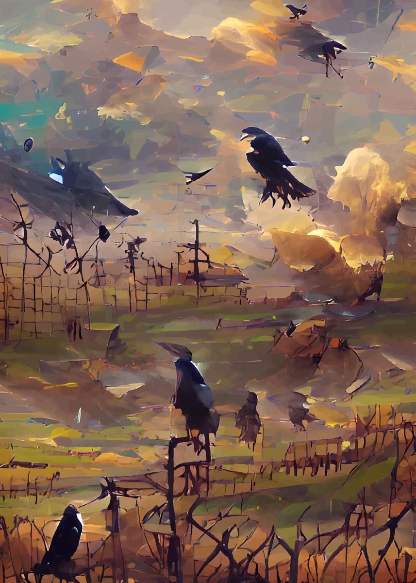 'Field with crows' Poster, picture, metal print, paint by ArtGallery ...