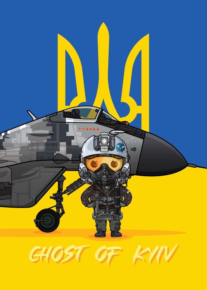 'Ukraine Hero Ghost of Kyiv' Poster, picture, metal print, paint by ...