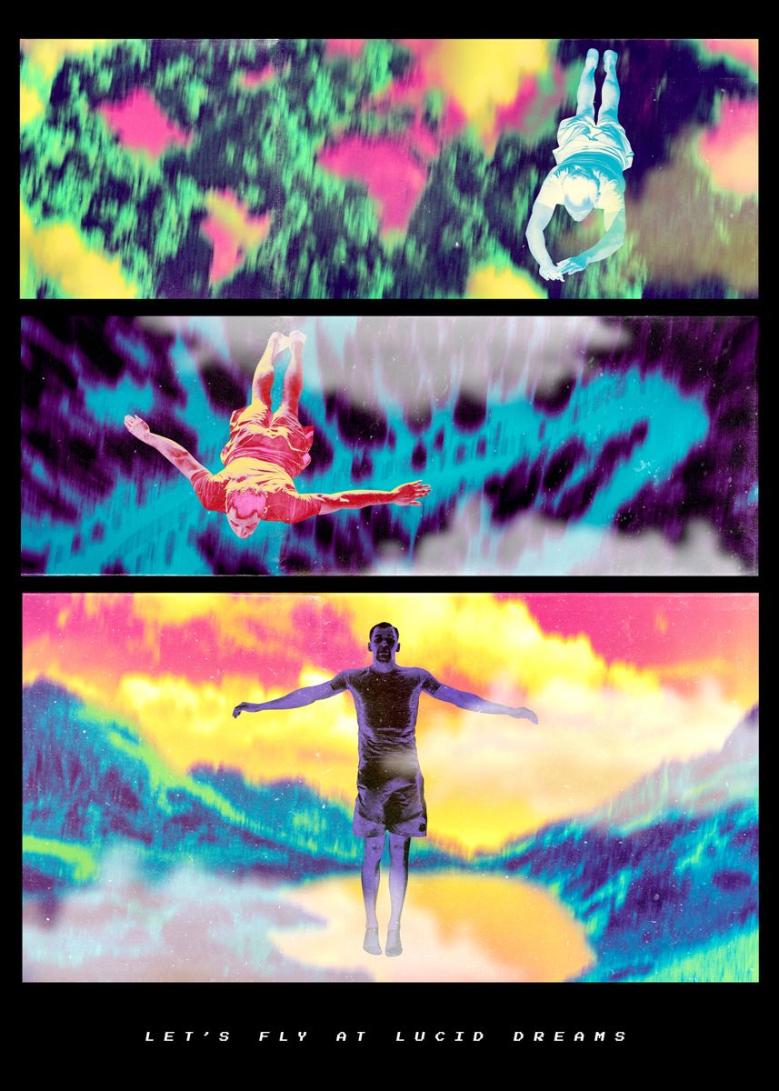 'People flying psychedelic' Poster, picture, metal print, paint by ...