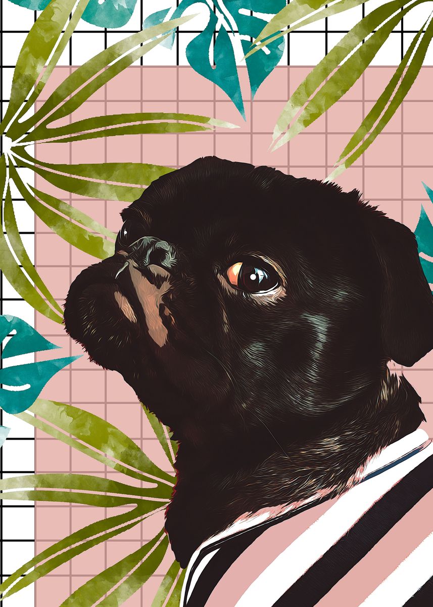 'Pug on an Island' Poster, picture, metal print, paint by 83 Oranges by ...