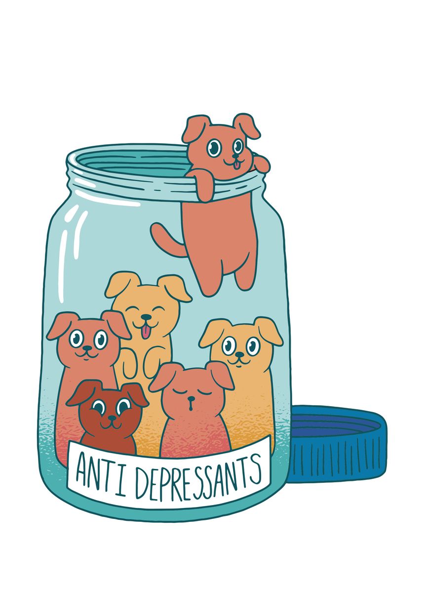 'Anti depressants puppies' Poster by Simon Darren | Displate