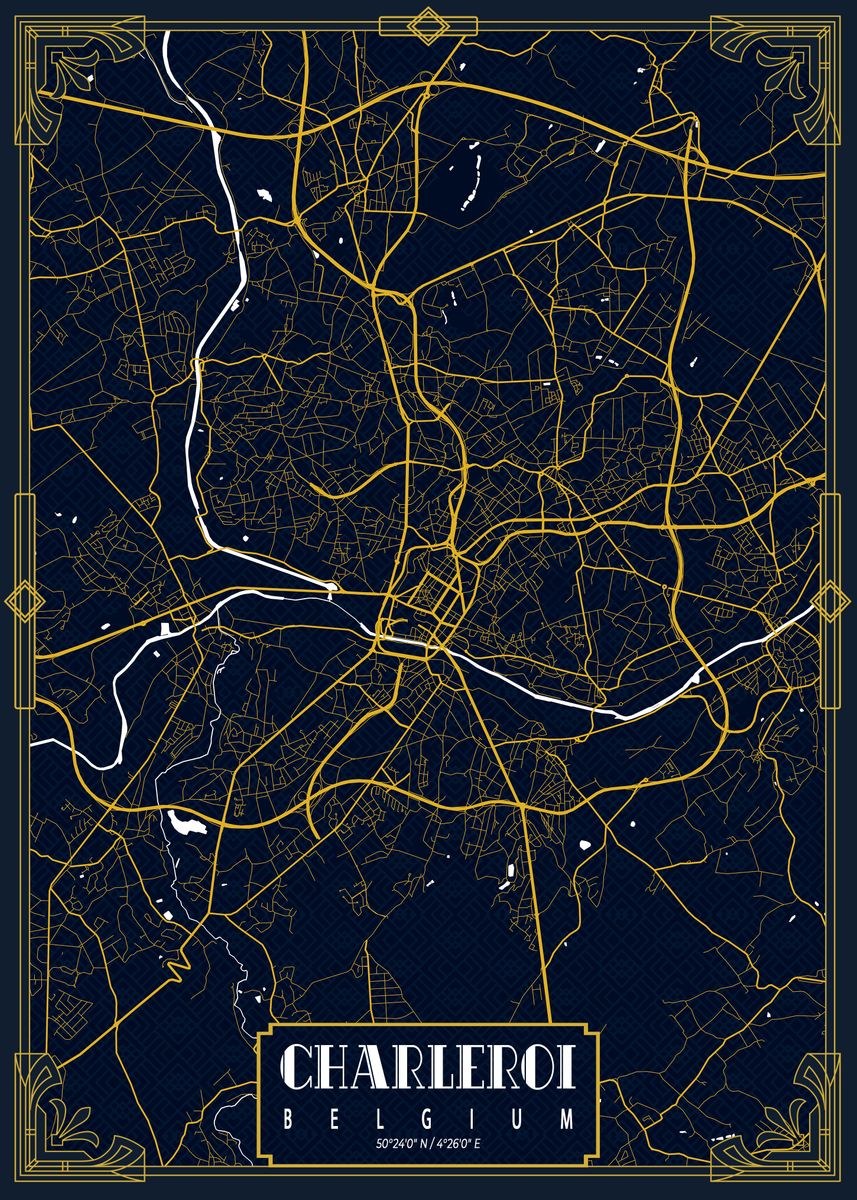 'Charleroi City Map Gold' Poster, picture, metal print, paint by deMAP ...