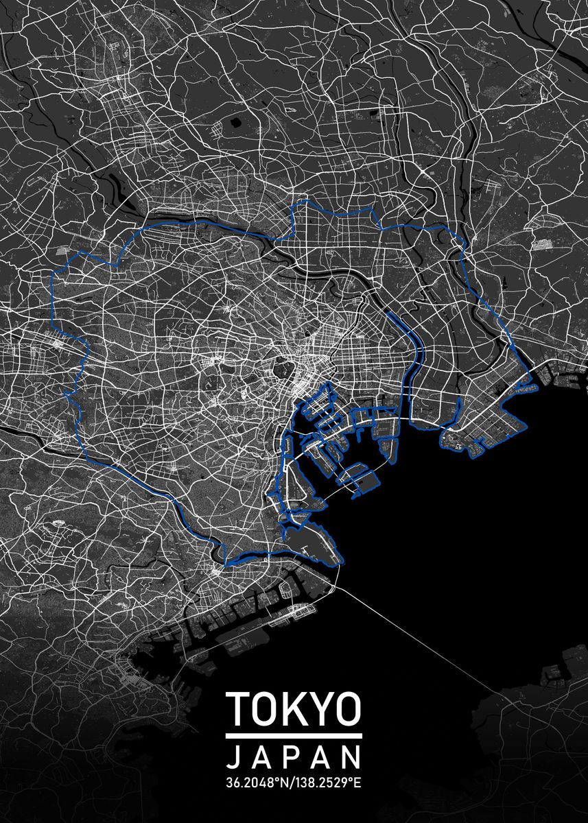 'Tokyo Map' Poster, picture, metal print, paint by Ahmad Adifin | Displate