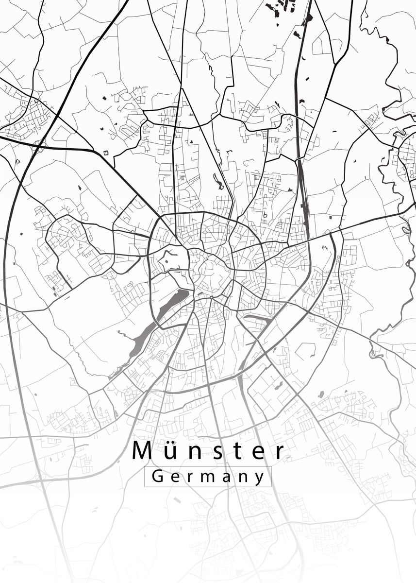 'Muenster City Map' Poster, picture, metal print, paint by Robin ...