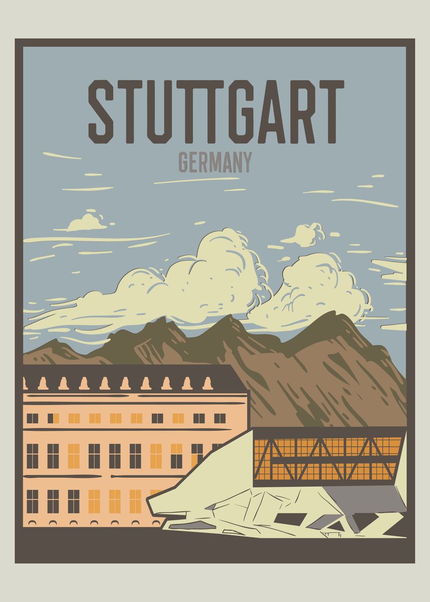 'Stuttgart Retro Poster' Poster, picture, metal print, paint by ...
