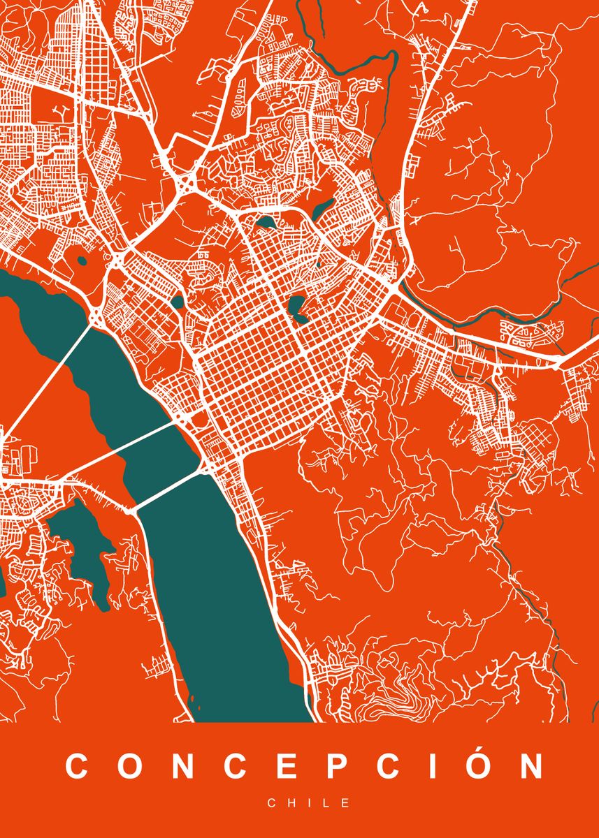 'CONCEPCION Map CHILE' Poster, picture, metal print, paint by UrbanMaps ...