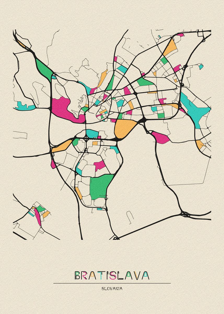 'Bratislava Map' Poster, picture, metal print, paint by Deniz A. | Displate