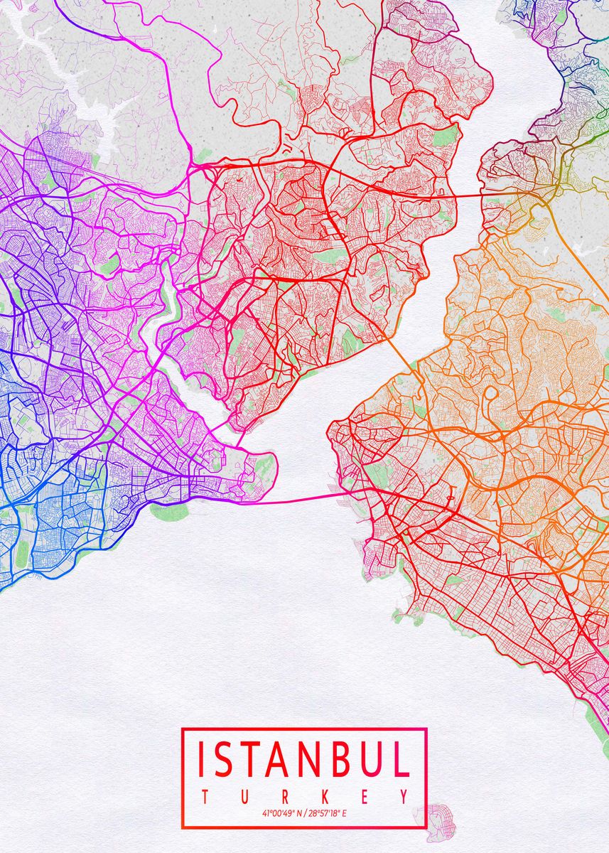 'Istanbul Map Colorful' Poster, picture, metal print, paint by deMAP ...