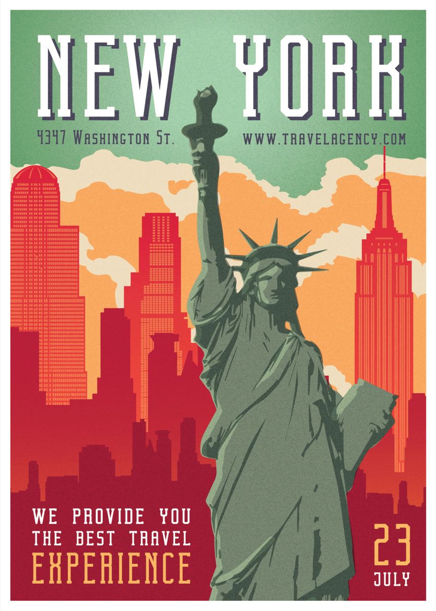 'Retro New York Skyline' Poster, picture, metal print, paint by ...