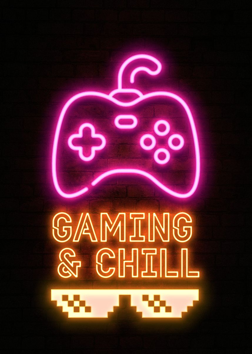 'gaming and chill' Poster, picture, metal print, paint by Panda | Displate