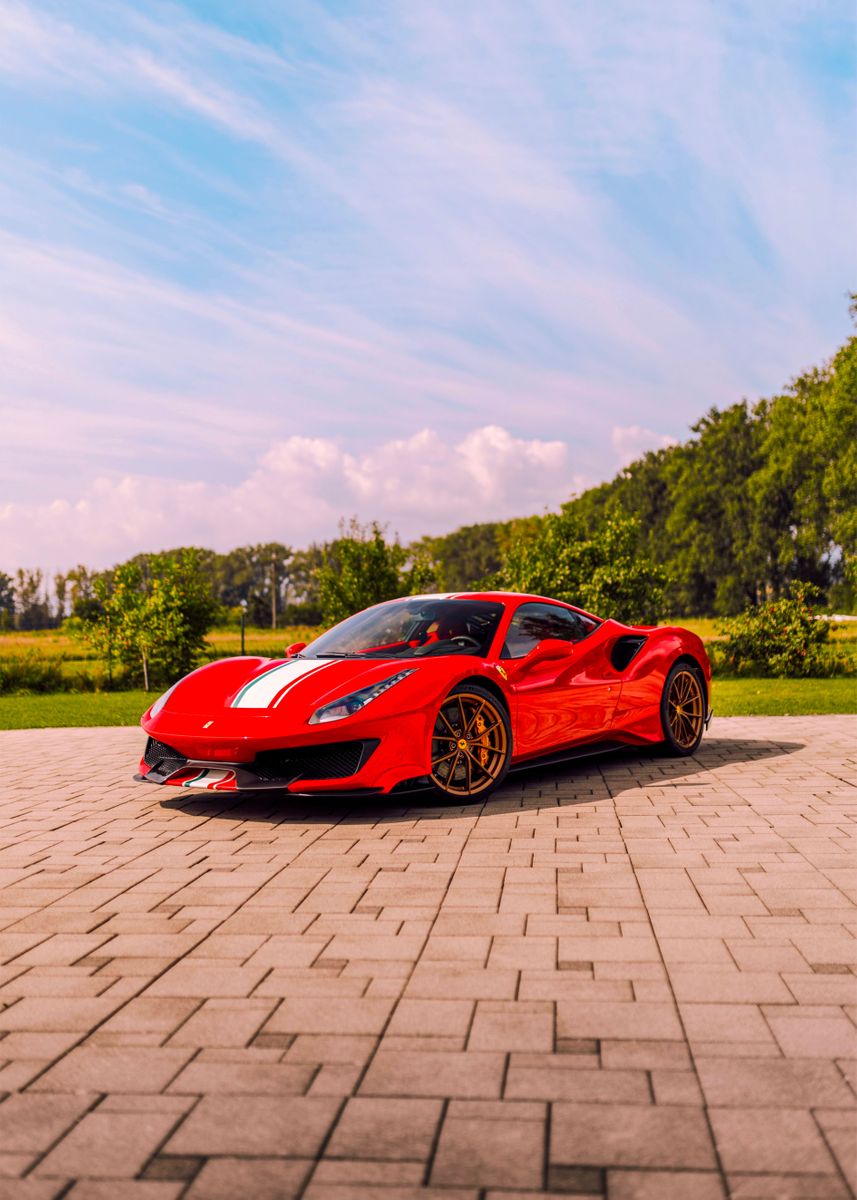 'Red Ferrari in Mansion' Poster, picture, metal print, paint by Aiden ...