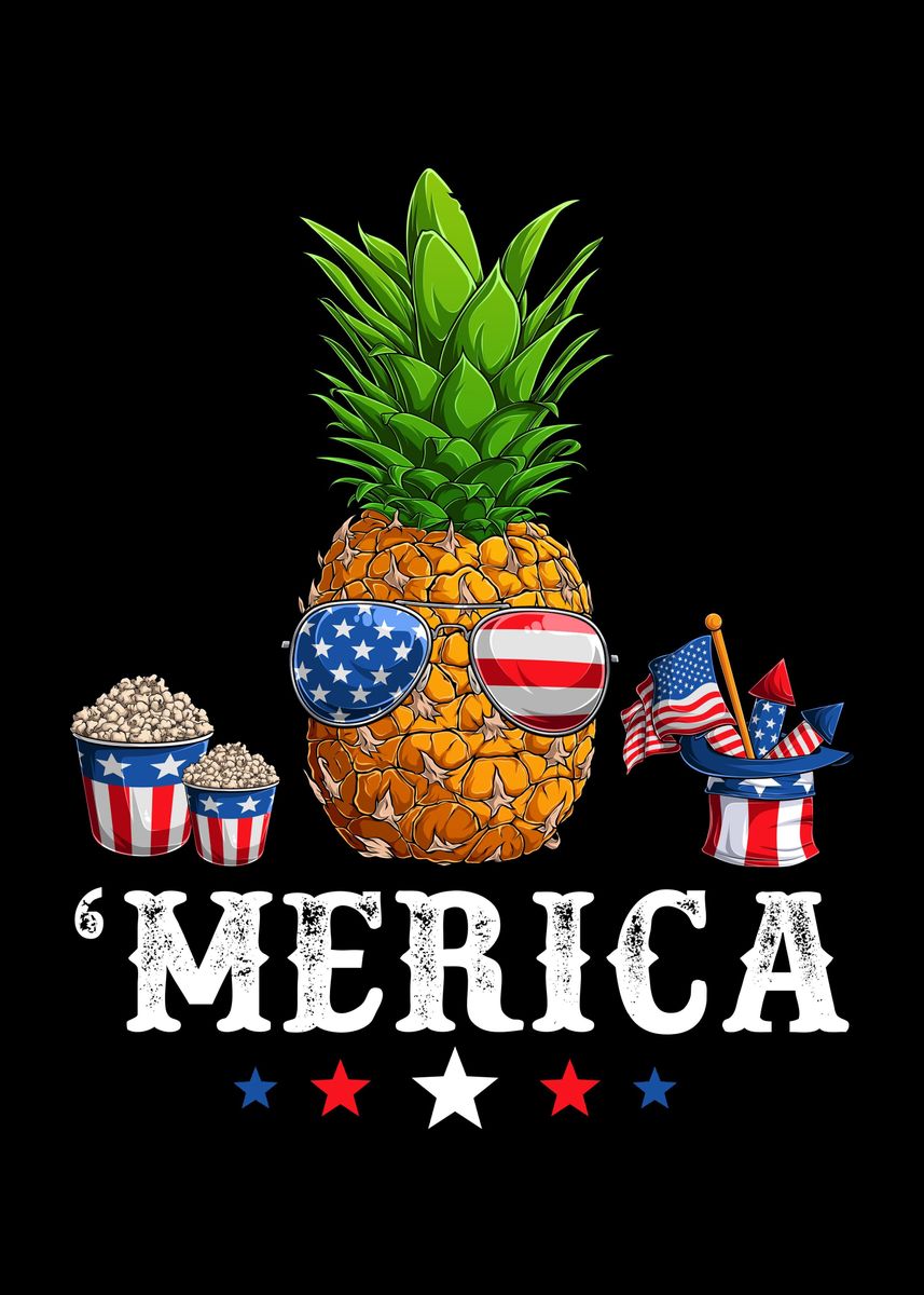 'Pineapple American Flag' Poster, picture, metal print, paint by ...