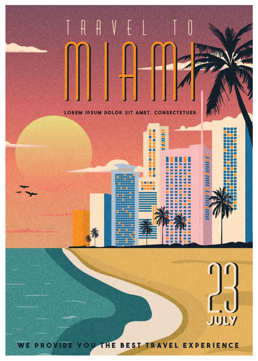 'Retro Miami Beach Skyline' Poster, picture, metal print, paint by ...