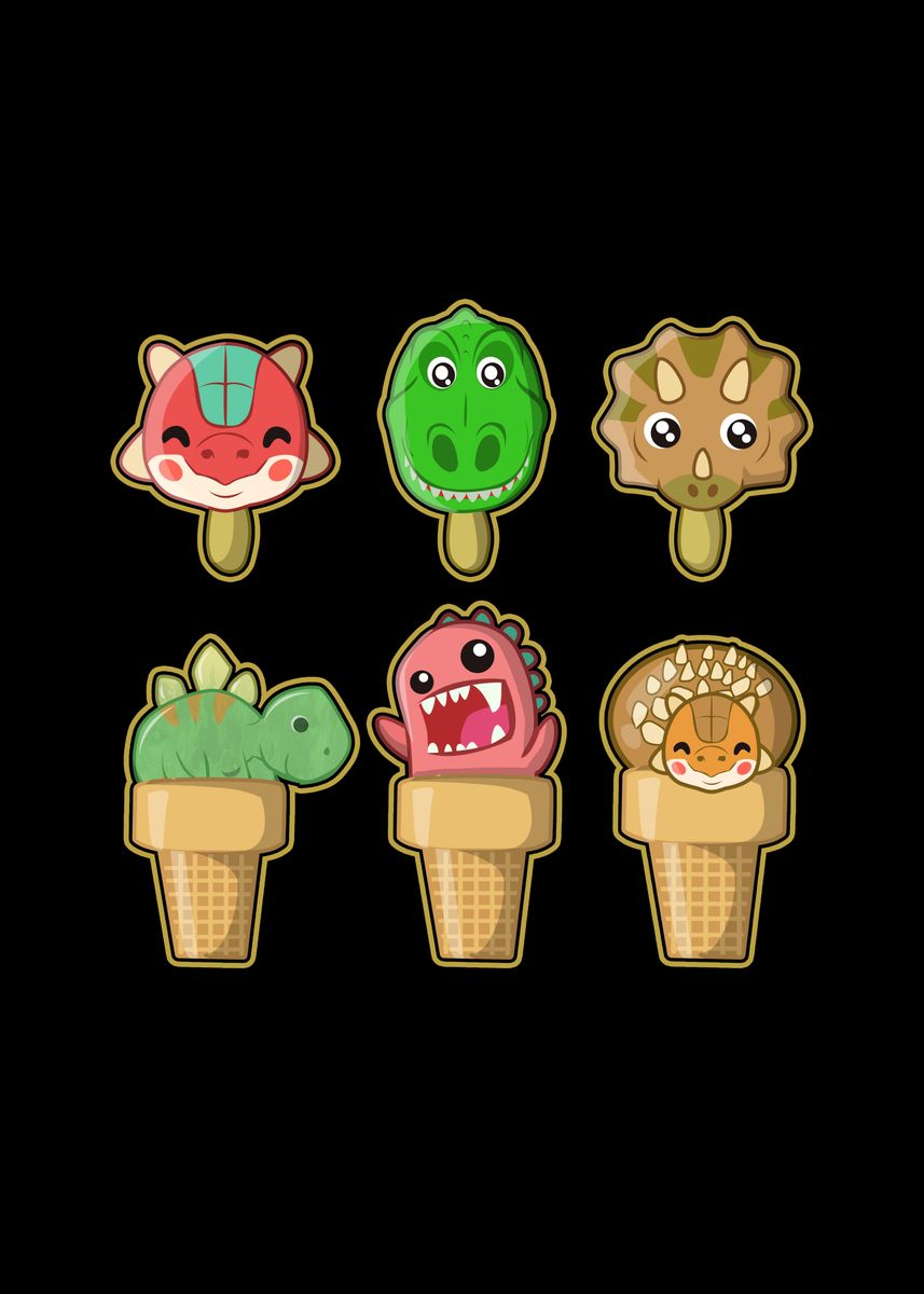'Dino Popsicle Ice Cream' Poster, picture, metal print, paint by Hexor ...