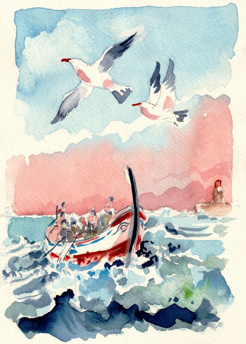 'Fishing Boat' Poster, picture, metal print, paint by NoRose | Displate