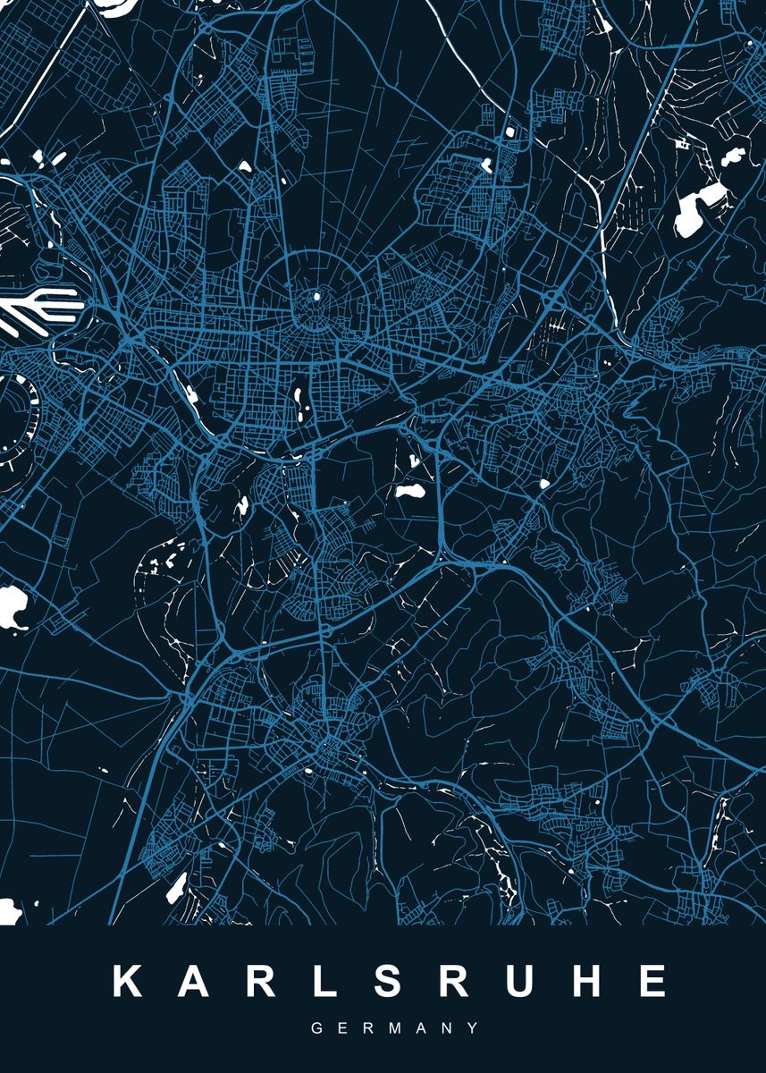 'KARLSRUHE Map GERMANY' Poster, picture, metal print, paint by ...