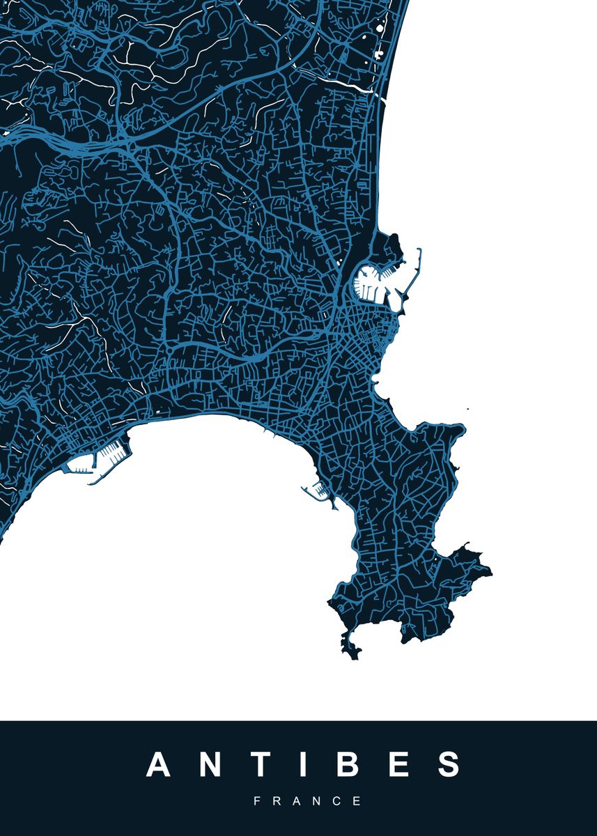 'ANTIBES Map FRANCE' Poster, picture, metal print, paint by UrbanMaps ...