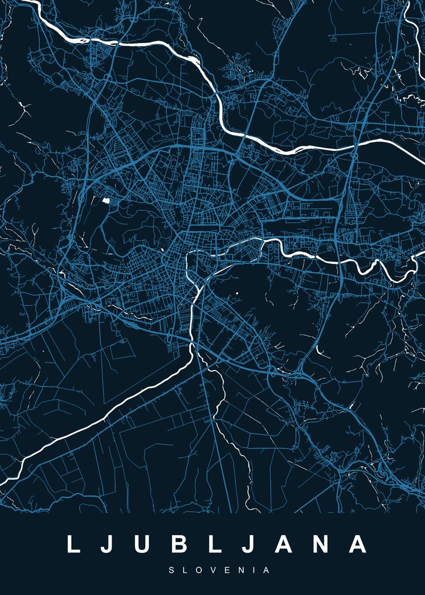 'LJUBLJANA Map SLOVENIA' Poster, picture, metal print, paint by ...
