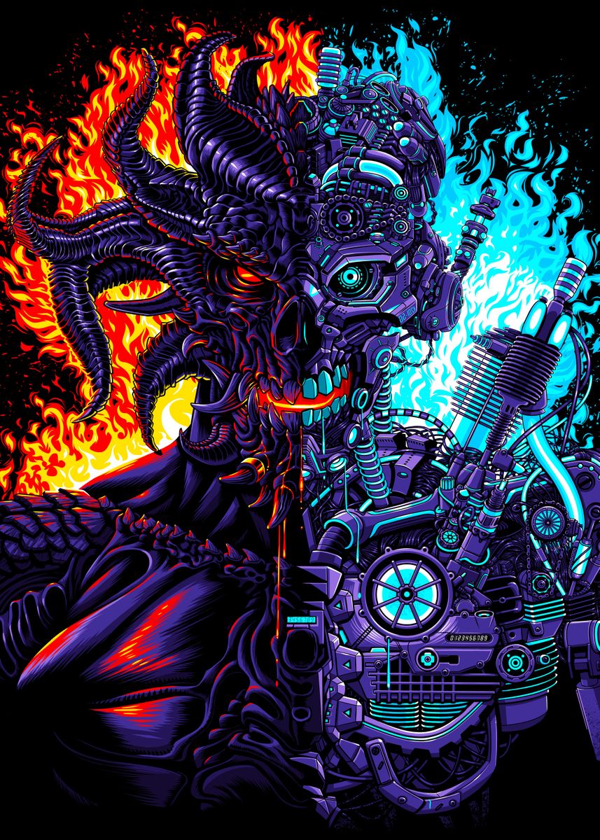 'Robot vs Demon' Poster, picture, metal print, paint by Alberto Perez ...