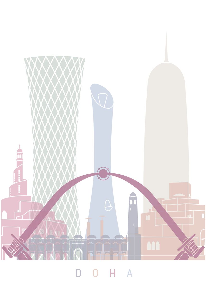 'Doha skyline ' Poster, picture, metal print, paint by Cristina Romero ...