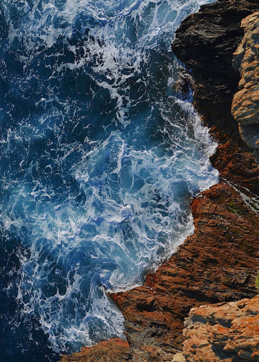 'Shades of Blue Rocky Ocean' Poster by Rijis Art | Displate