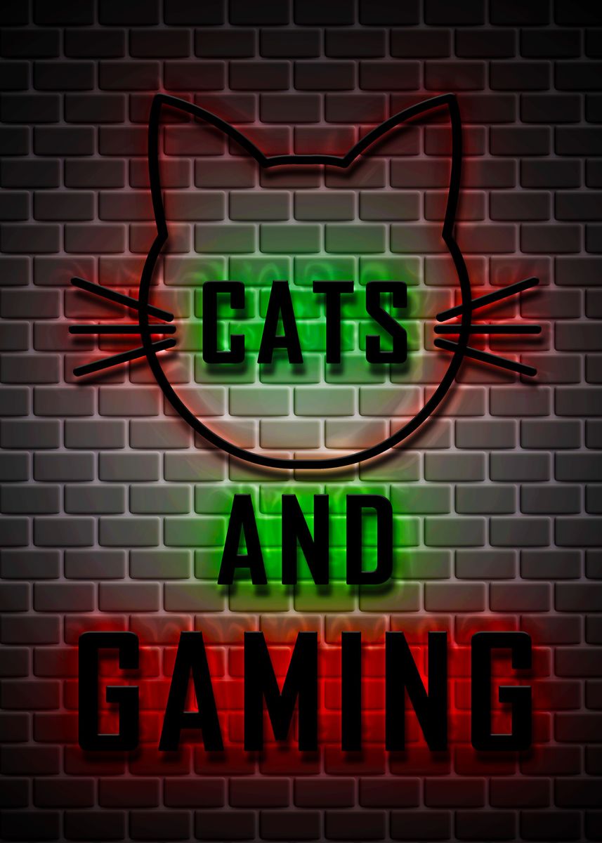 'Cats and Gaming' Poster, picture, metal print, paint by Retro Football ...